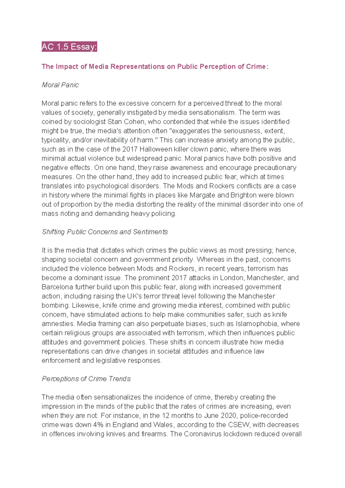 AC 1.5 Essay: Media Representations and Public Perception of Crime ...