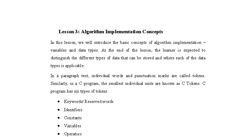 Lesson 03: Algorithm Implementation Concepts in C Programming - Studocu