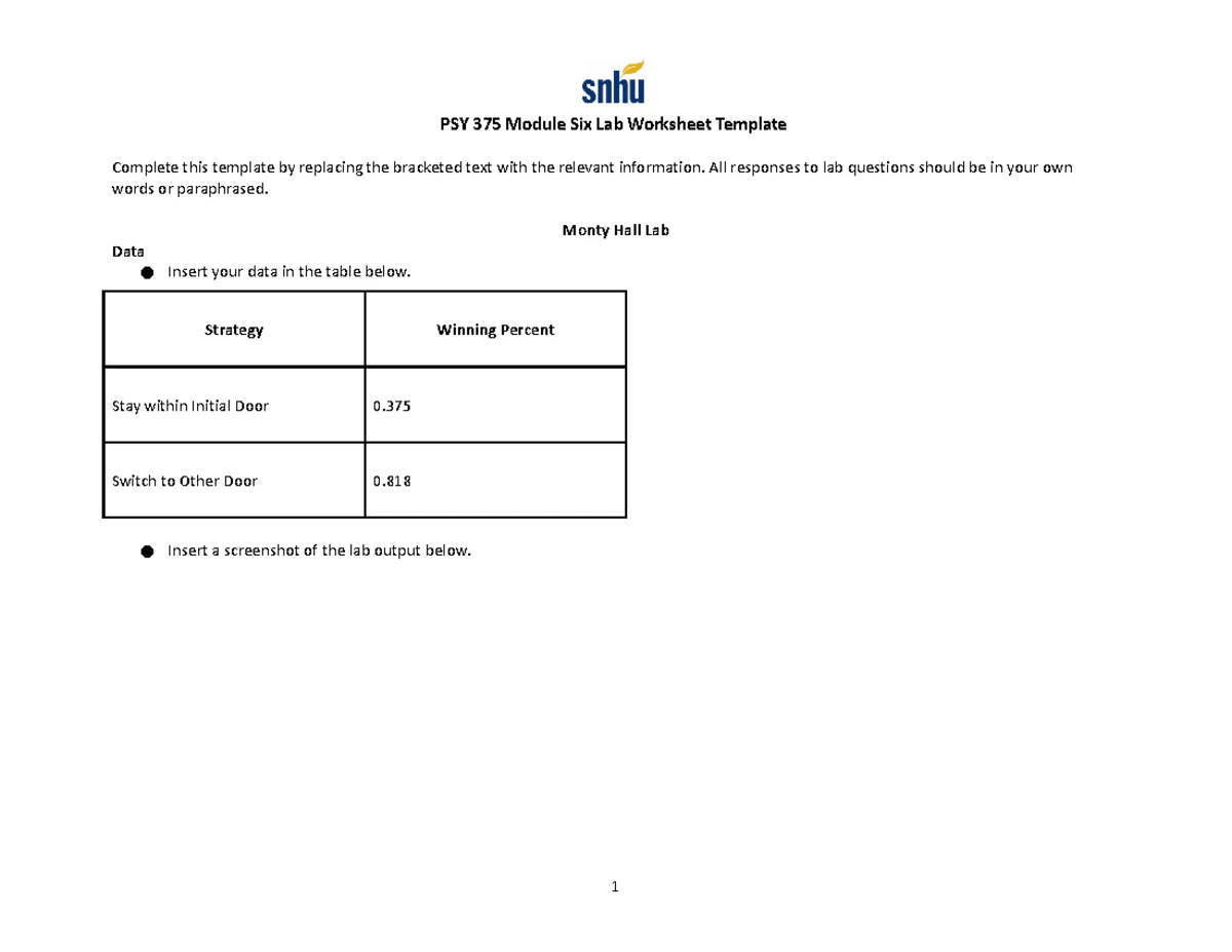 PSY 375 Module One Lab Worksheet: Simple Detection & Visual Search Tasks - Studocu