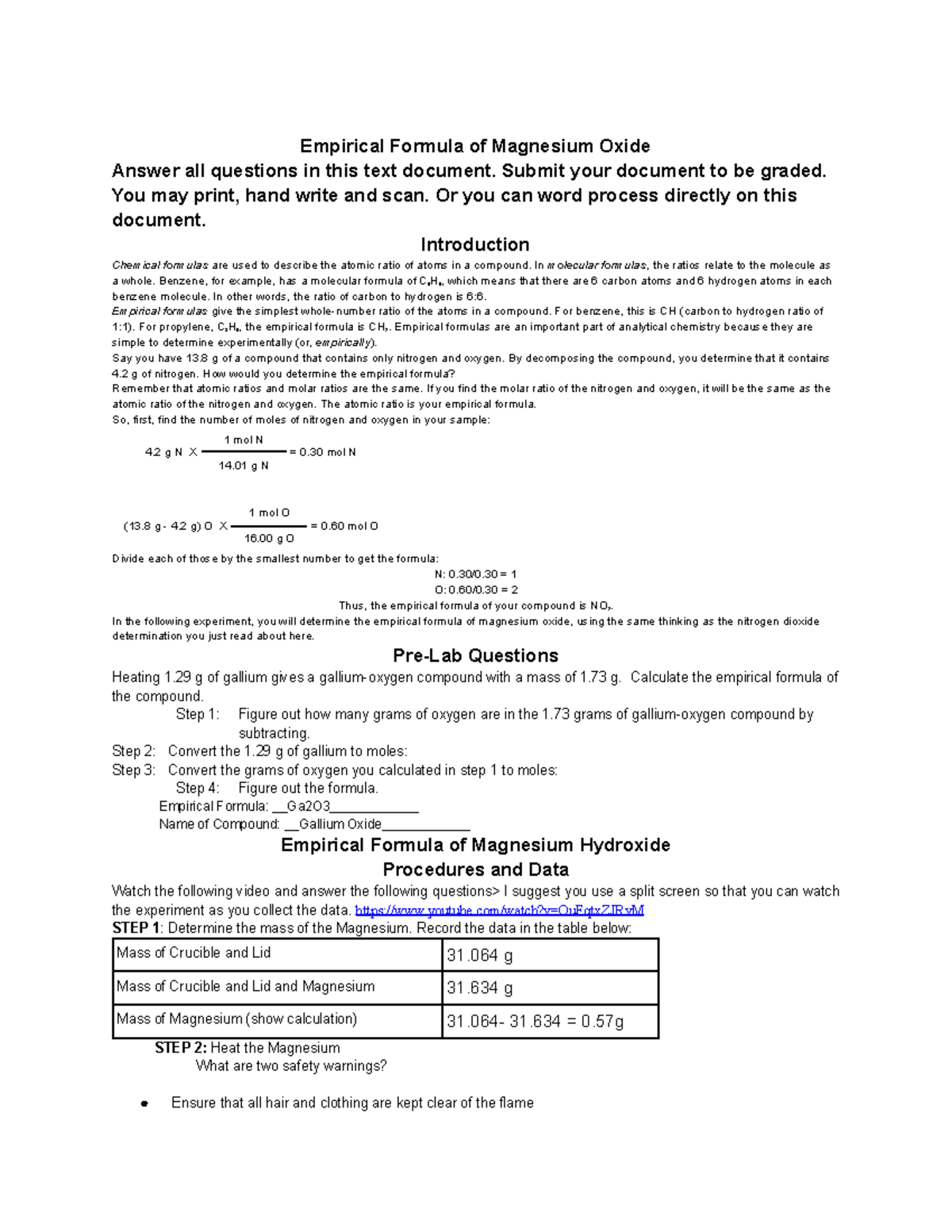 Empirical Formula of Magnesium Oxide - Submit your document to be ...