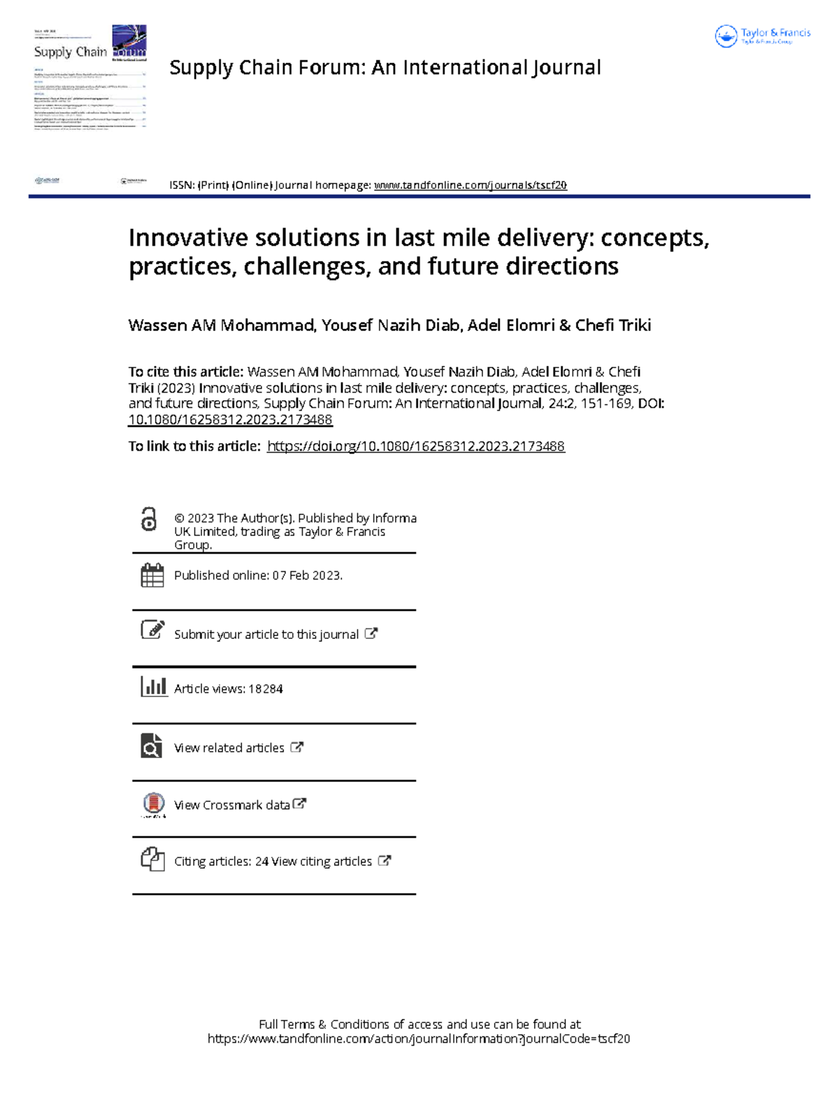 Innovative Solutions in Last Mile Delivery: Concepts & Challenges (SCF ...