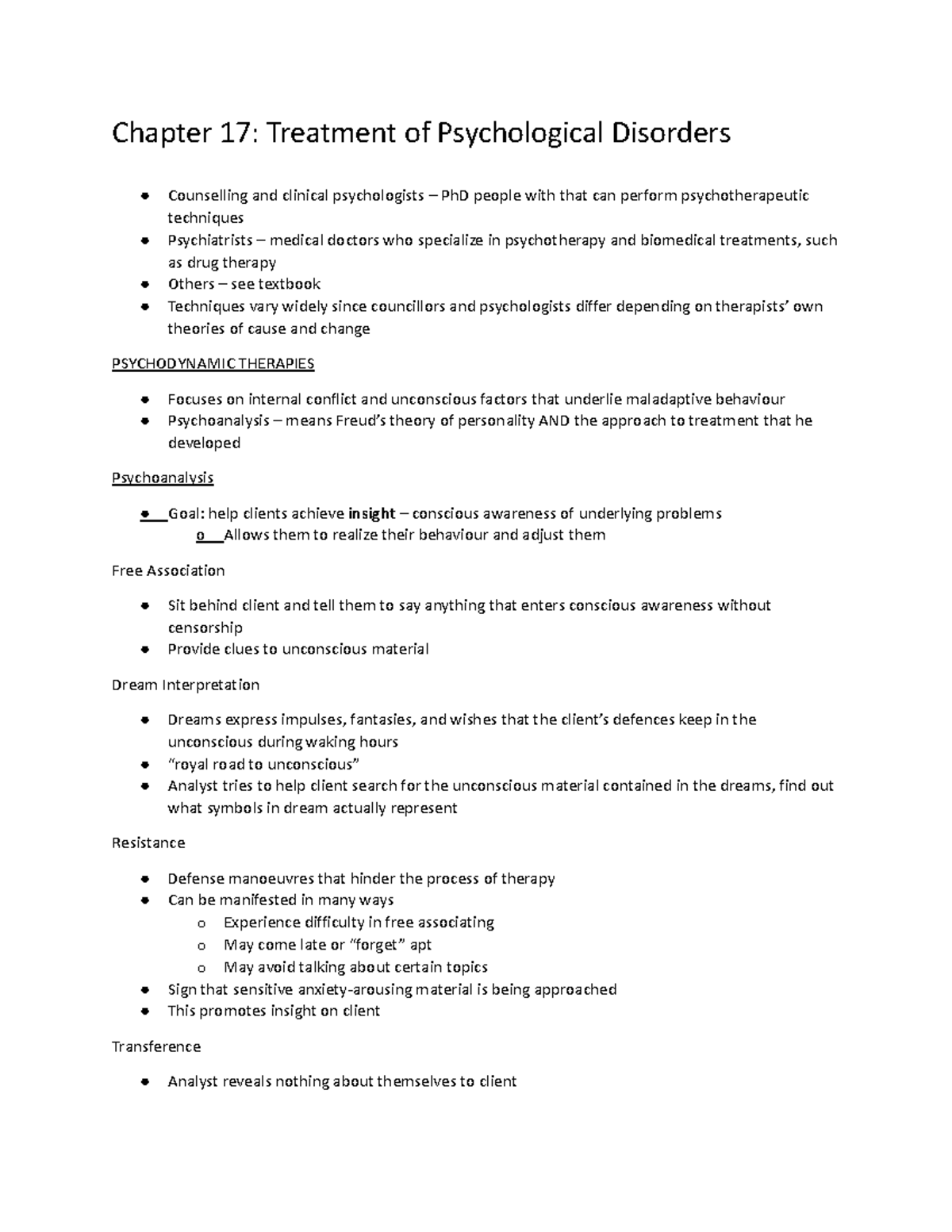 Psych - Chapter 17 - practice questions - Chapter 17: Treatment of ...