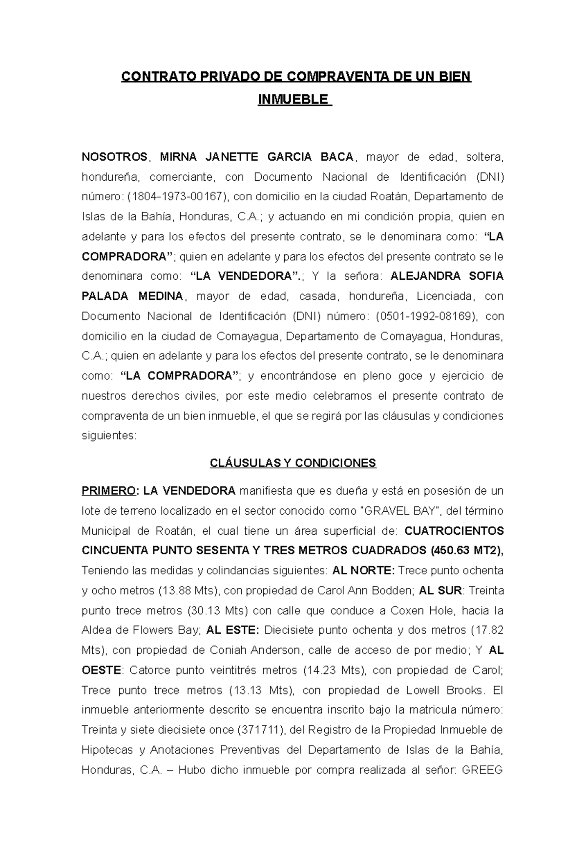Contrato de Compraventa de Bien Inmueble - Alejandra Palada - Studocu
