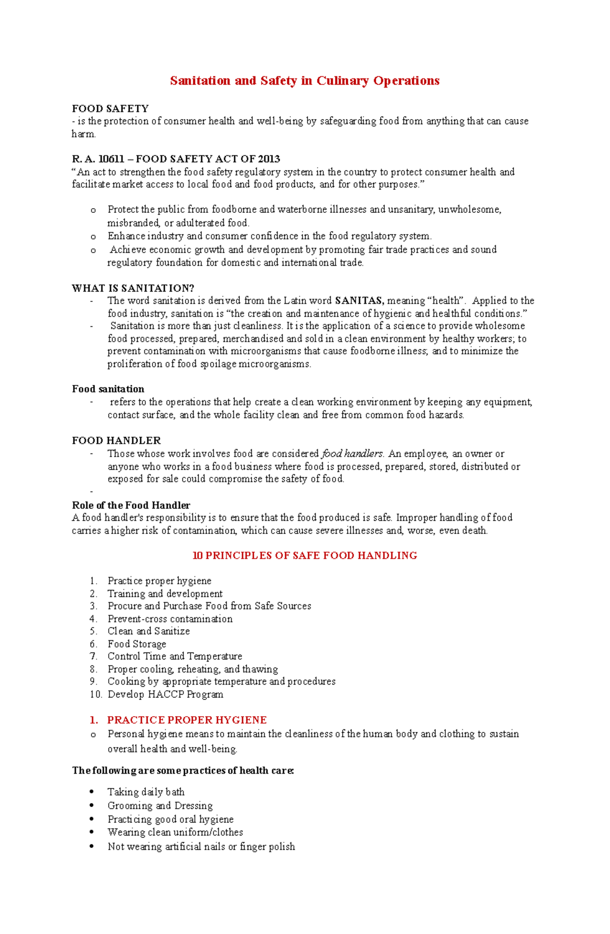 Sanitation and Safety in Culinary Operations: FOOD SAFETY Overview ...
