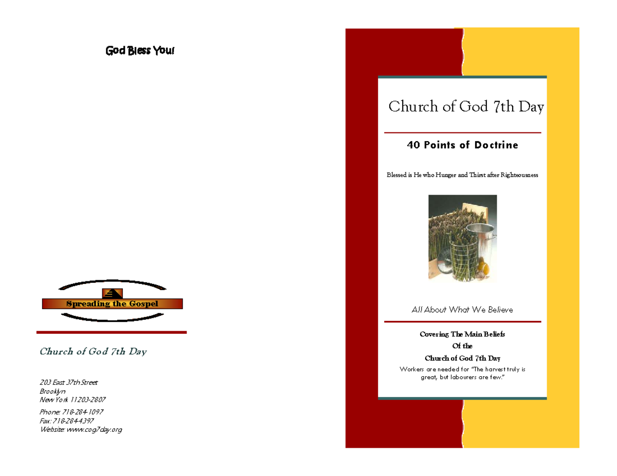40 Points of Doctrine - Church of God 7th Day Lecture Notes - Studocu