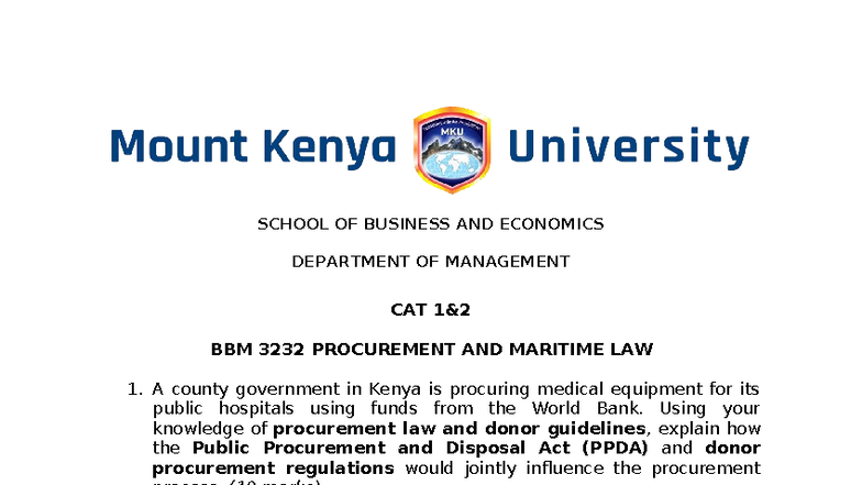 BBM 3232 Assignment: Procurement & Maritime Law Analysis - Studocu