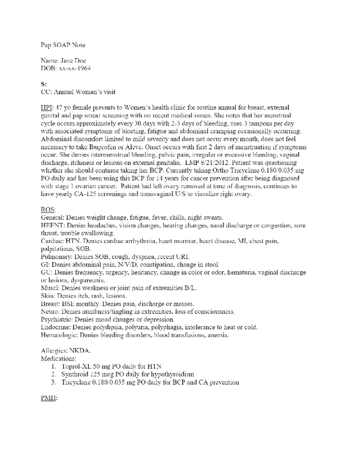 SOAP Note Migraine Headache - Week 7 SOAP Note: Migraine Headache ...