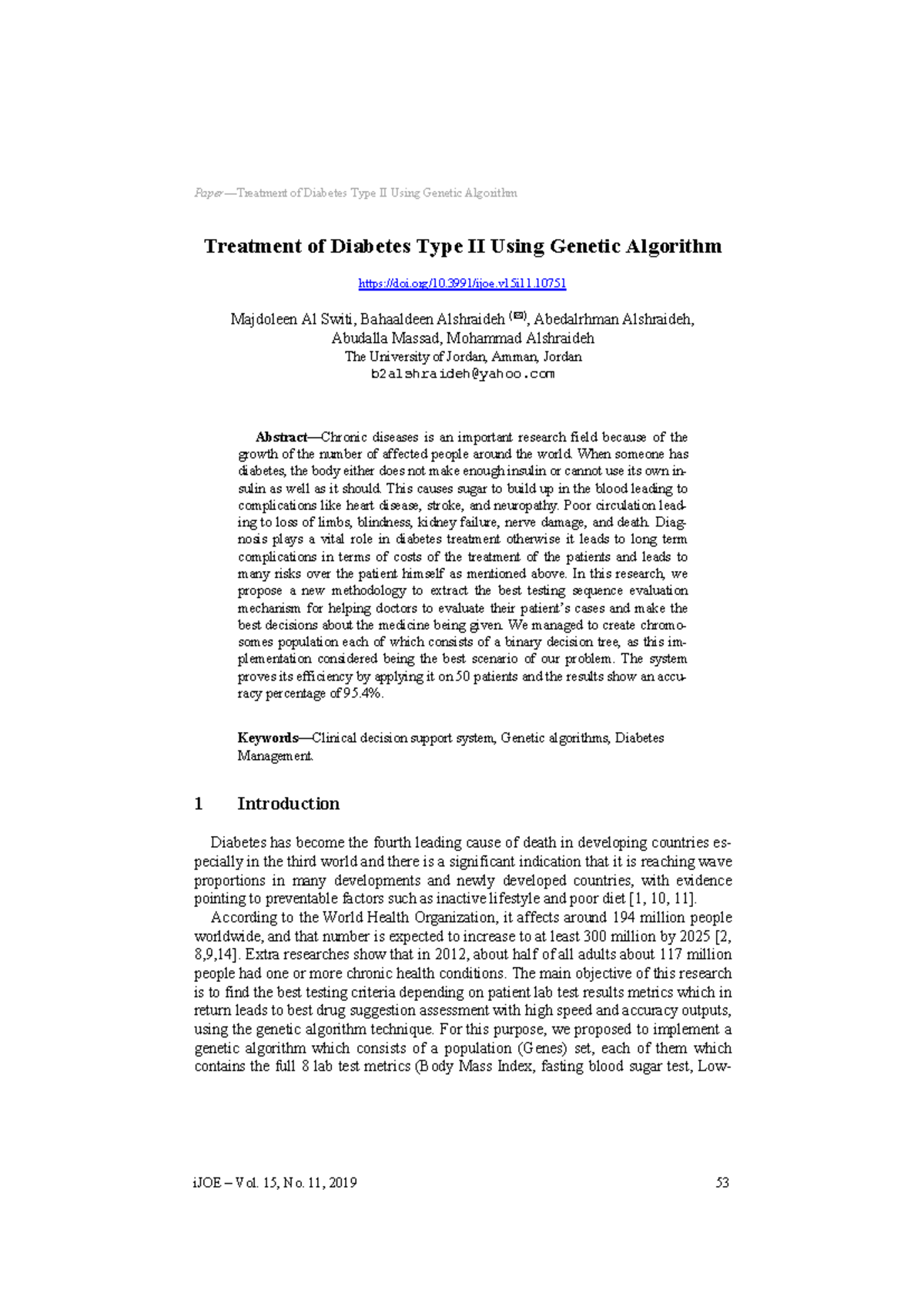 Treatment of Diabetes Type II Using Genetic Algorithm (CS 101) - Studocu