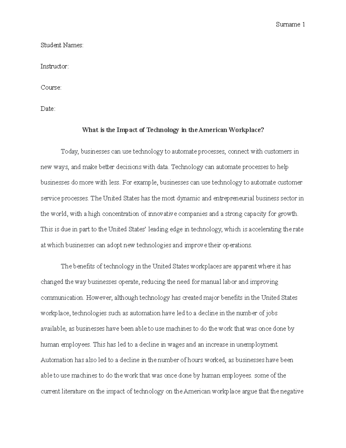 Impact of Technology in the American Workplace - Technology can ...