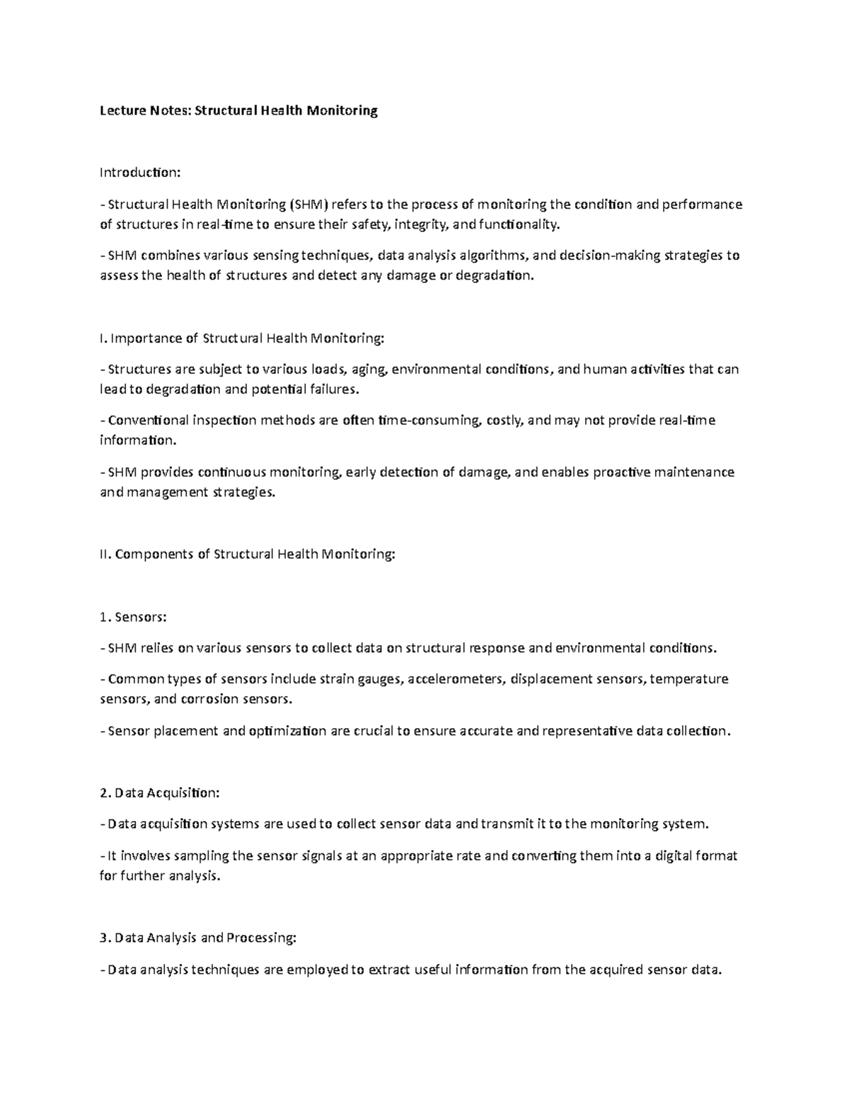 SHM Lecture Notes: Assessing Structural Integrity and Safety - Studocu
