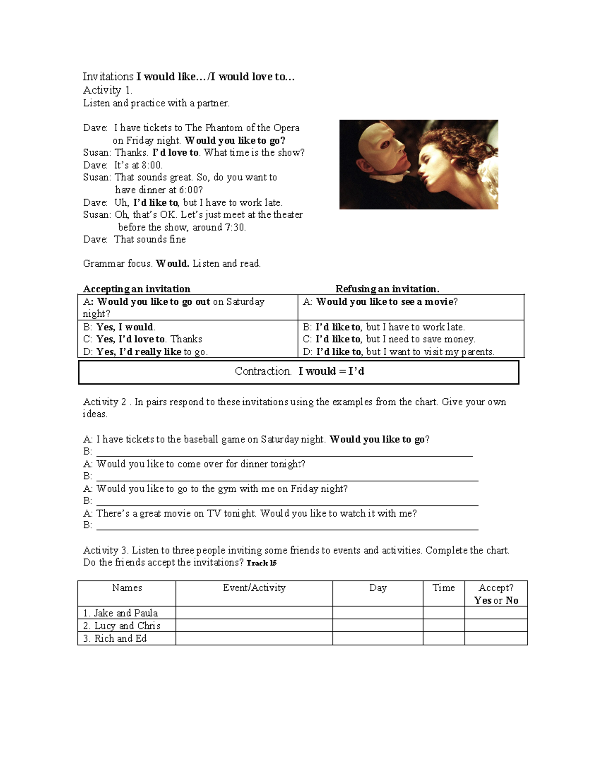 Invitations to Activities: Listening Practice & Response Exercises ...