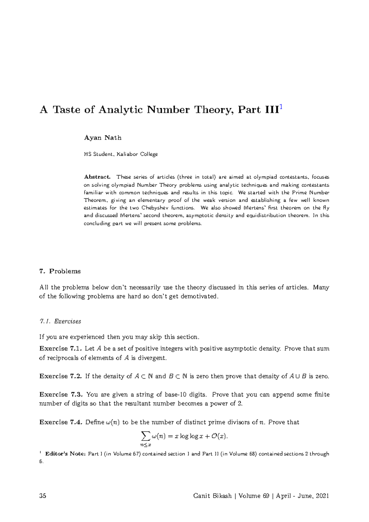 Analytic Number Theory: Exam Questions & Solutions (12 ANATH III) - Studocu