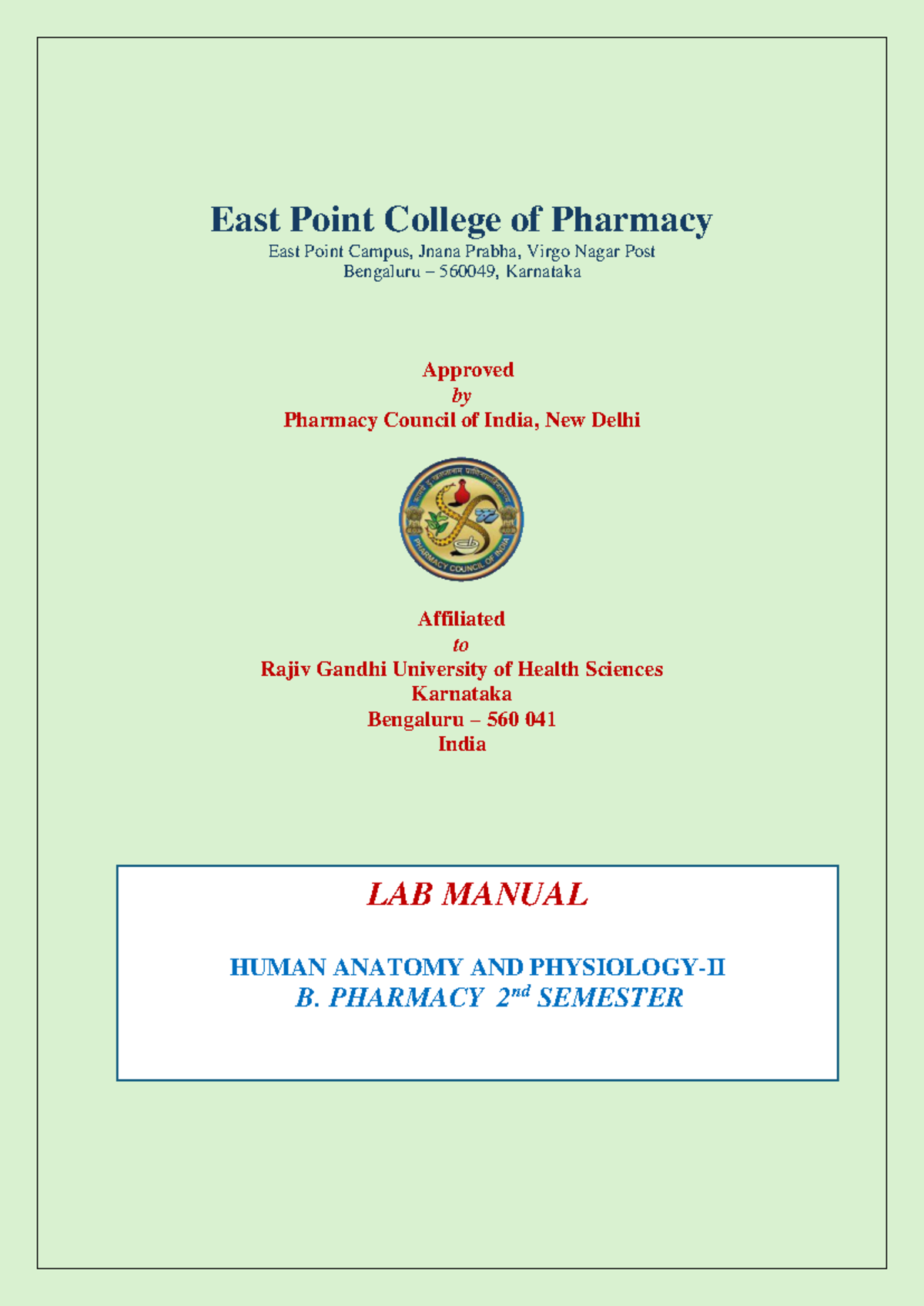 B. Pharmacy 2nd Semester Lab Manual: Human Anatomy Practical Guide ...
