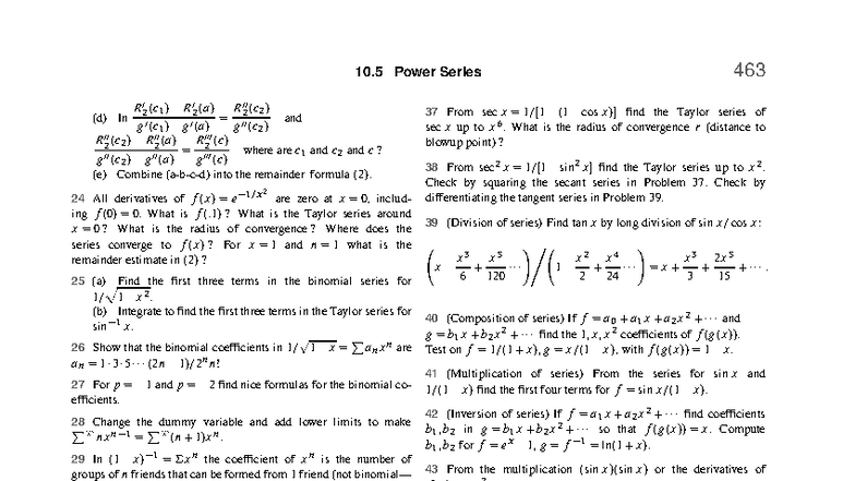 CH463 Final Exam Notes: Power Series and Taylor Series Concepts - Studocu