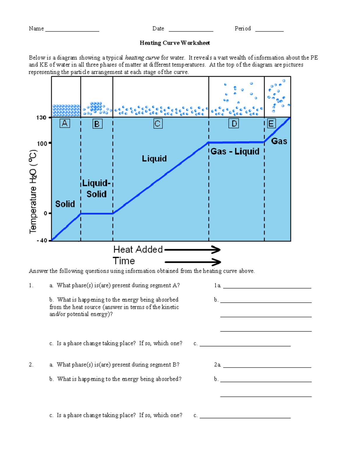 Heating Curve Worksheet: Understanding Phase Changes and Energy (2014 ...