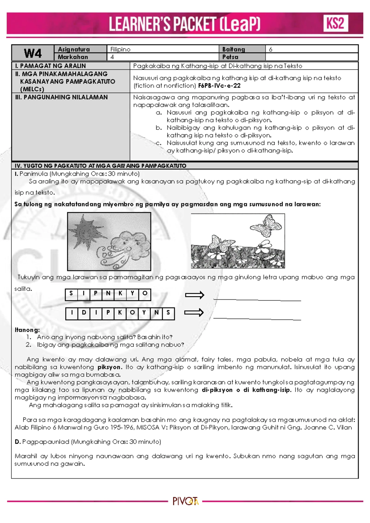 Q4-FIL-W4: Pagtukoy sa Sanhi at Bunga gamit ang Dayagram - Studocu