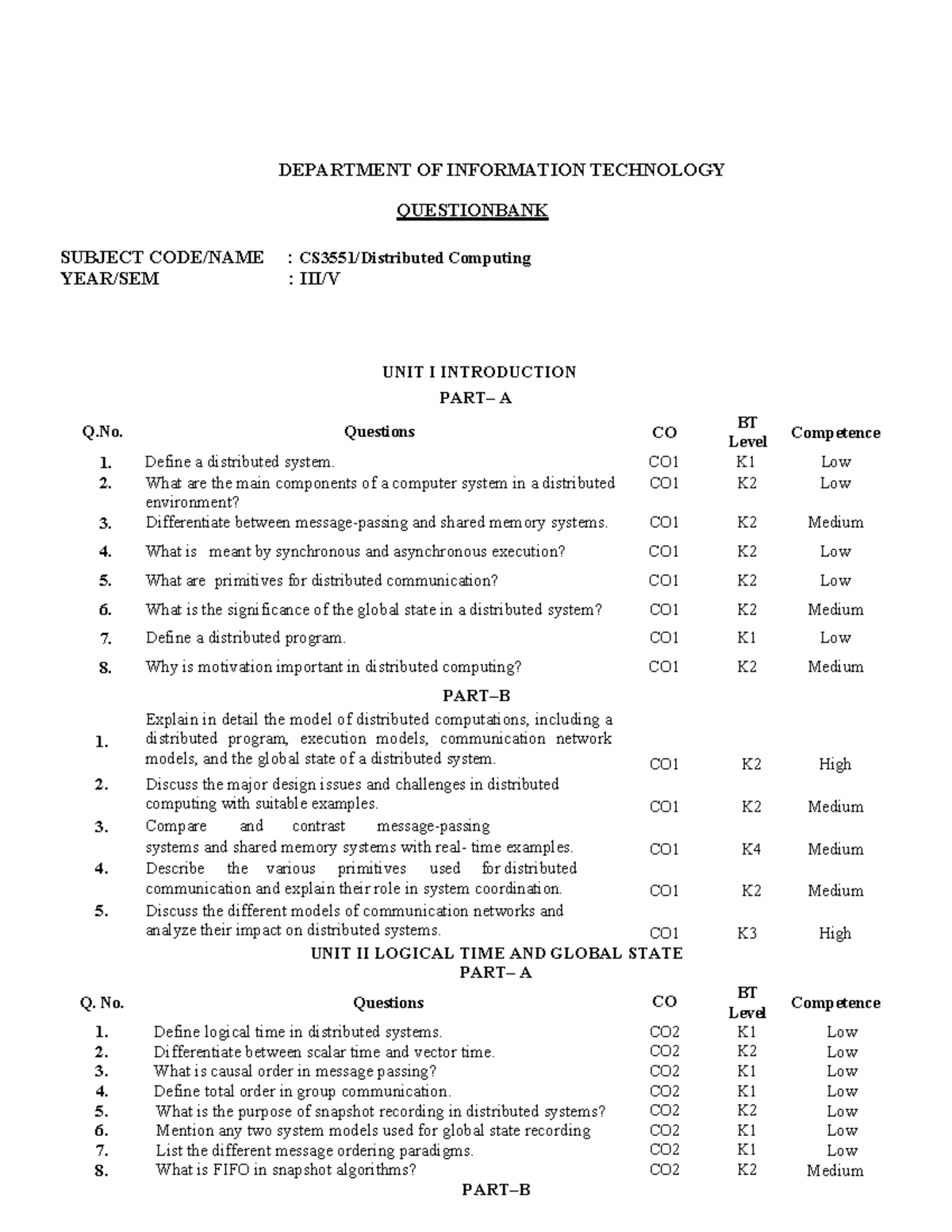 IT 101 Question Bank: Computing Concepts & Distributed Systems - Studocu