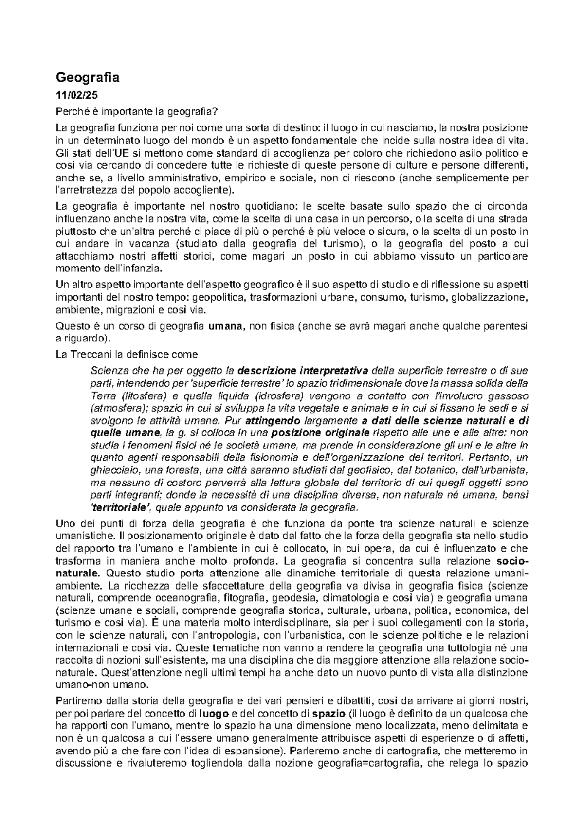 Geografia: Importanza e Riflessioni sulla Geografia Umana - Studocu