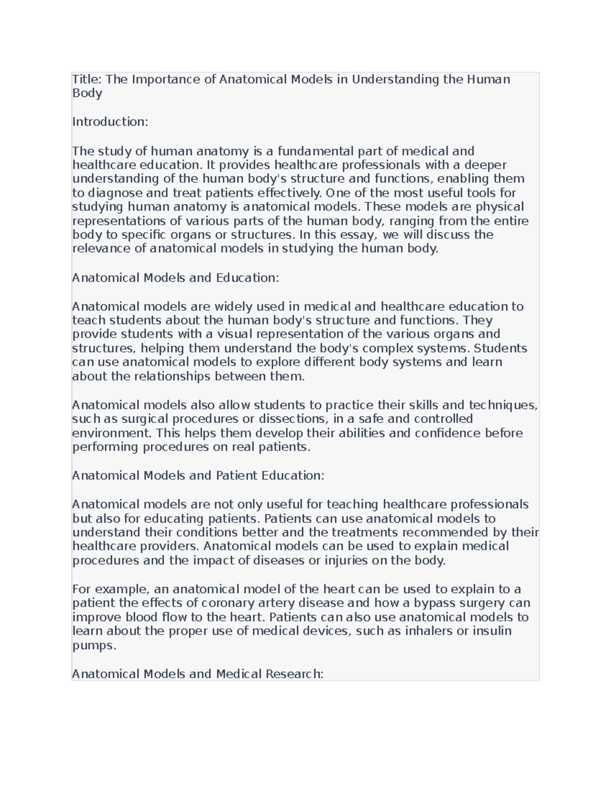 The Role of Anatomical Models in Medical Education and Patient Care ...