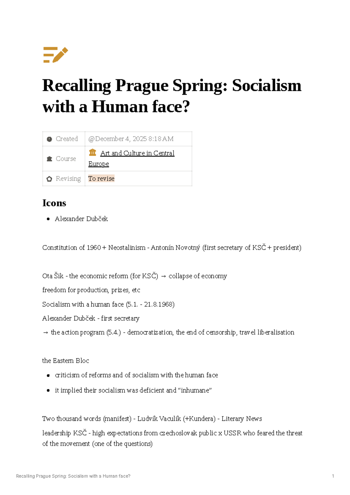 Revising the Prague Spring: Socialism with a Human Face? - Studocu