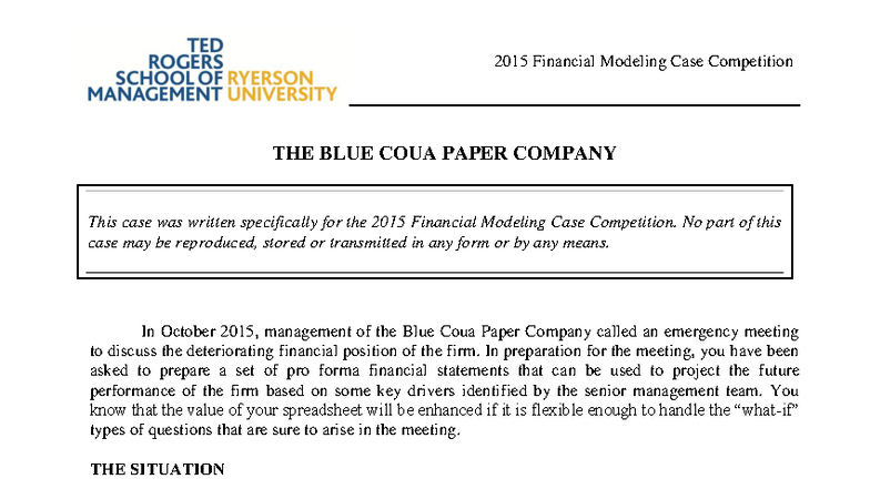 2015 Financial Modeling Case Competition: Blue Coua Paper Co. Analysis ...