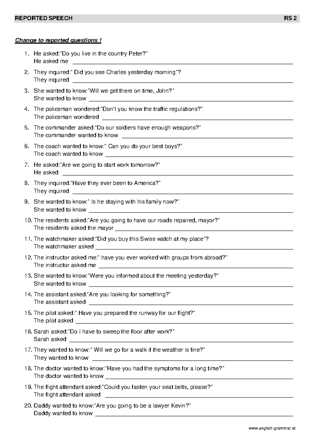 RP 20 - Reported Speech: Changing to Reported Questions - Studocu