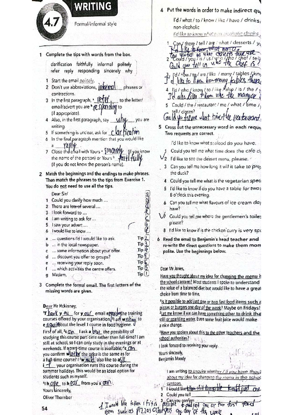 WRITING 4: Indirect Questions and Formal Email Tips - Studocu