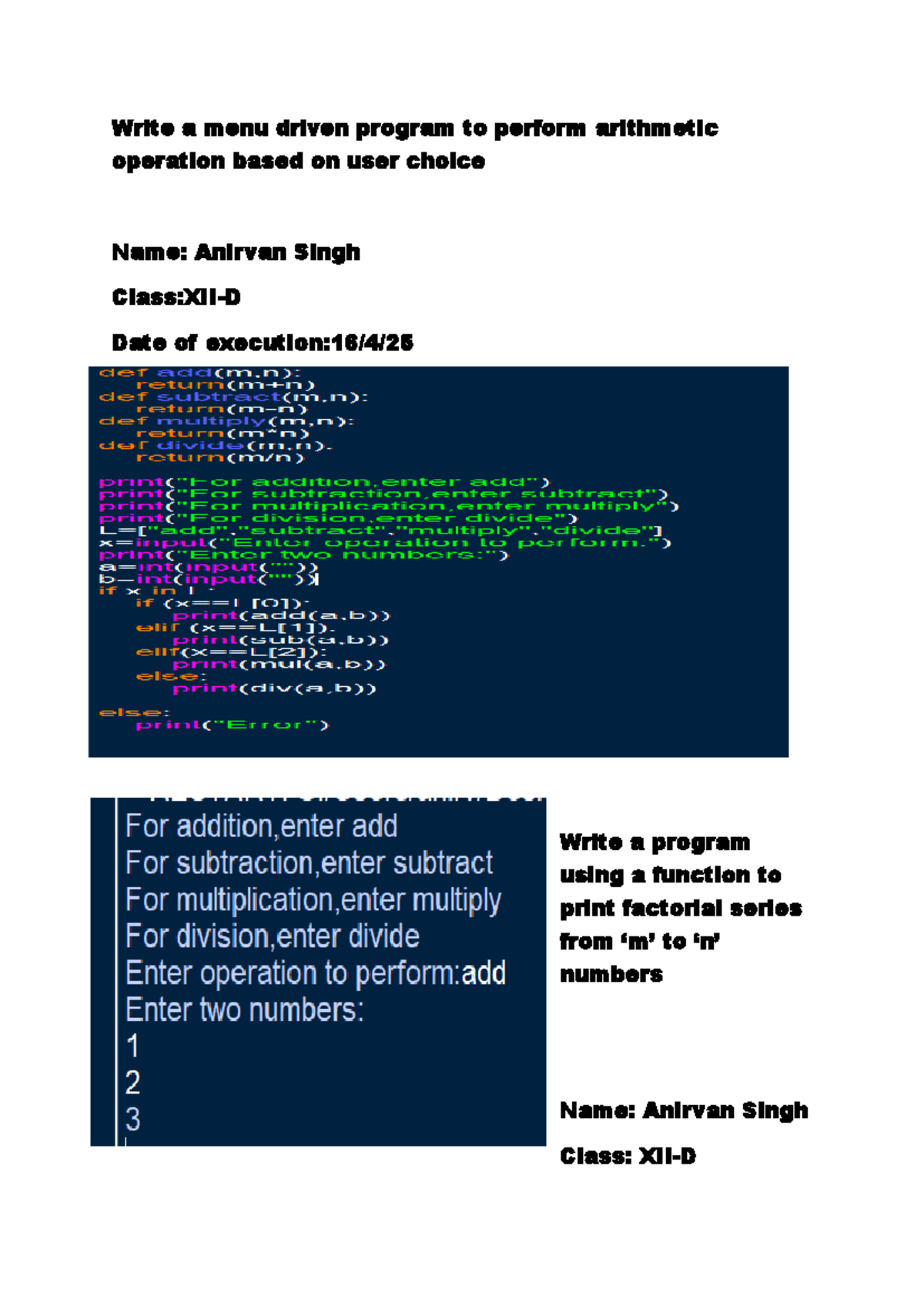 Comp Lab - DFVSD: Menu-Driven Arithmetic Operations & Functions - Studocu