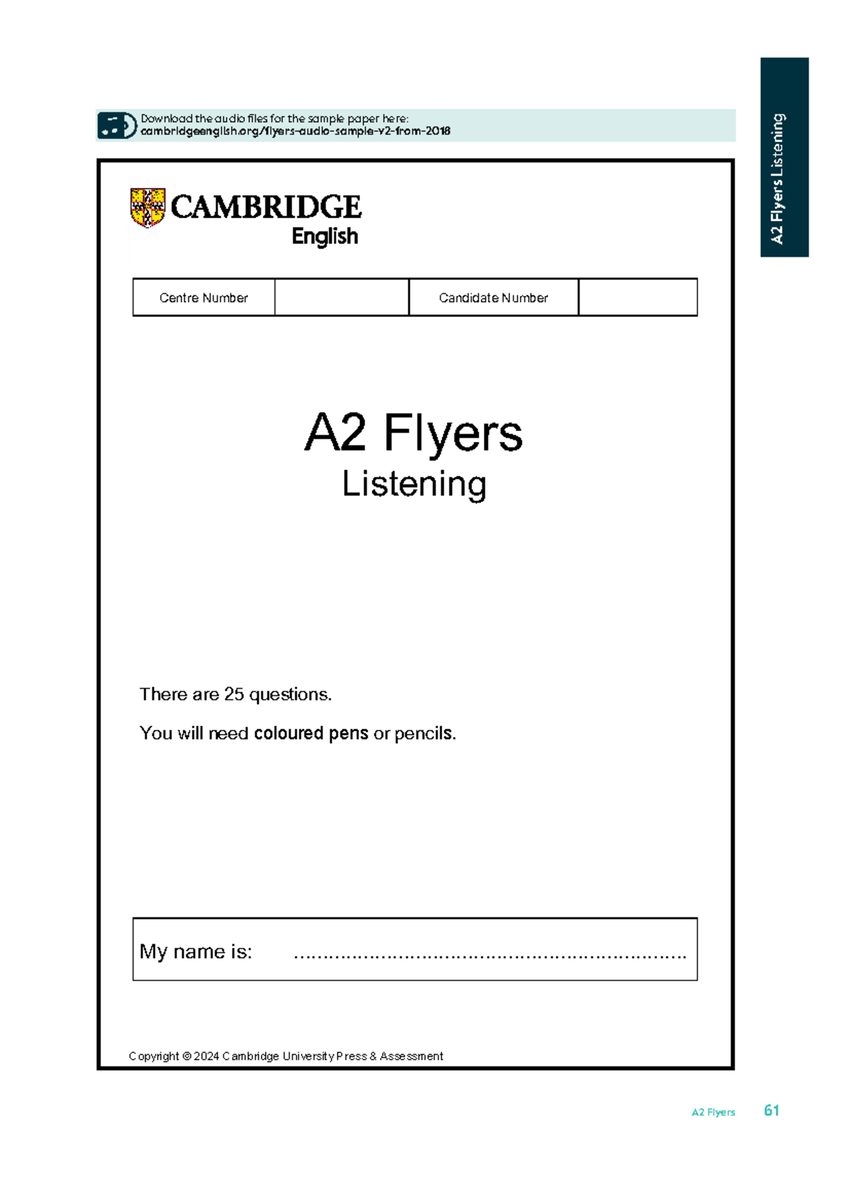 A2 Flyers Listening and Reading Sample Paper V2 - Audio Resources - Studocu