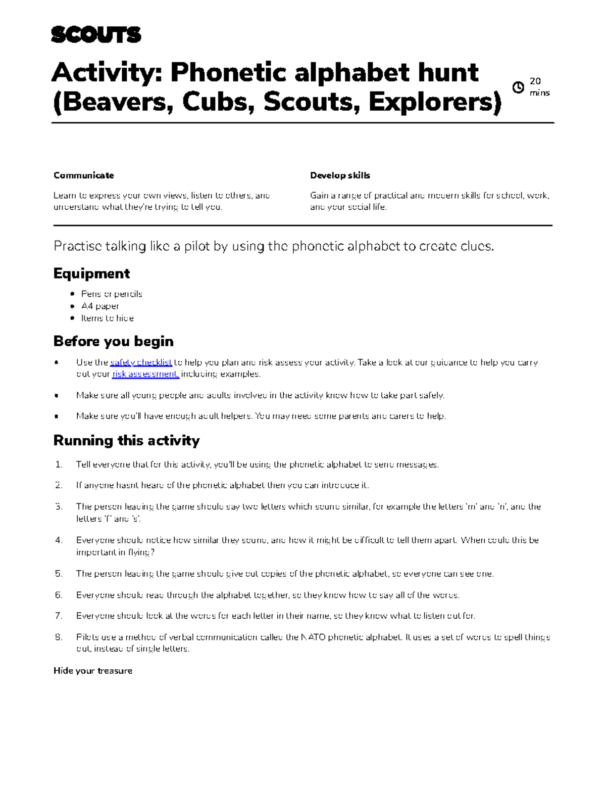 Activity: Phonetic Alphabet Hunt for Beavers, Cubs, Scouts, Explorers ...