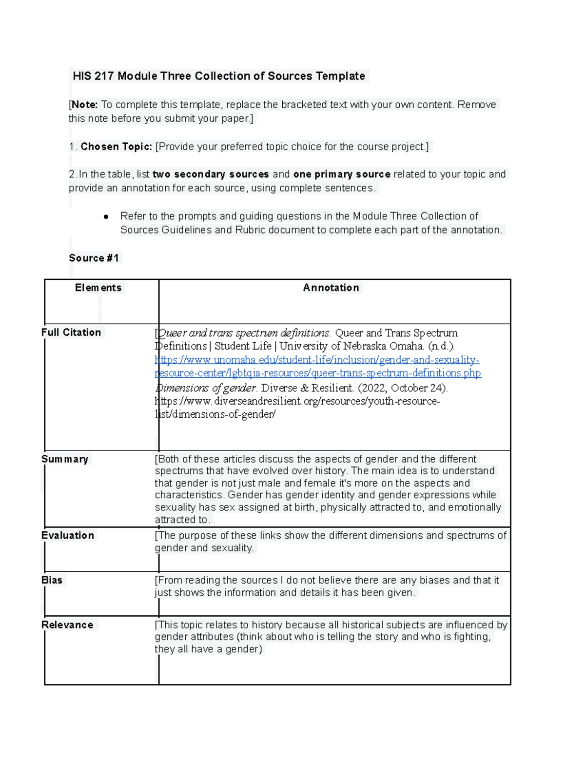 HIS 217 Module Three Sources: Gender and Sexuality Annotations - Studocu