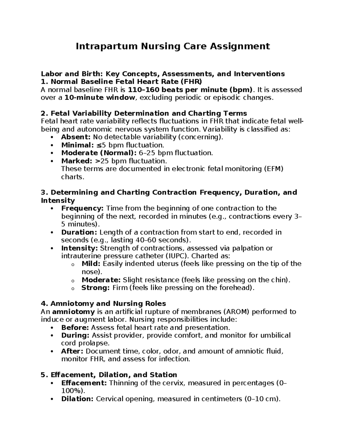 Intrapartum Nursing Care Assignment - Normal Baseline Fetal Heart Rate ...