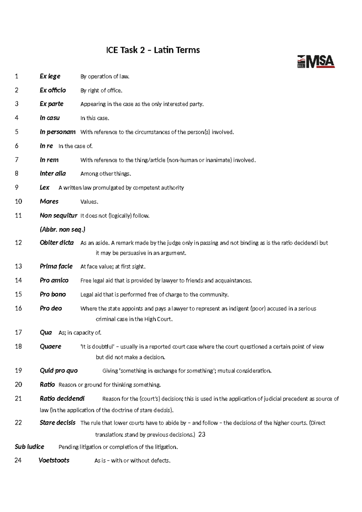 ICE Task 2: Essential Latin Legal Terms and Their Definitions - Studocu