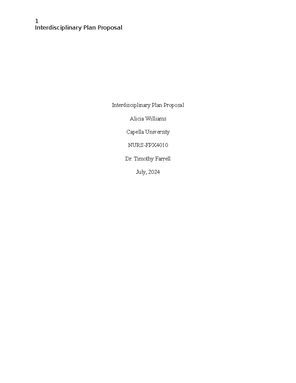 Interdisciplinary Plan Proposal - Interdisciplinary Plan Proposal ...