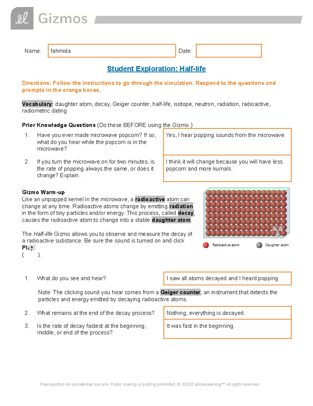 Half-life Exploration: Gizmo Simulation Guide for Science Class - Studocu