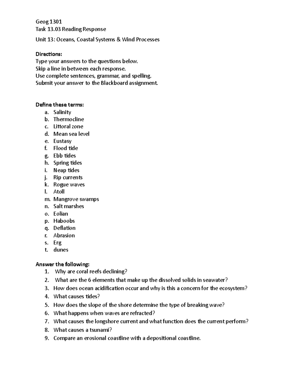 Task 13.03 Reading Response - Geog 1301 Task 13 Reading Response Unit ...
