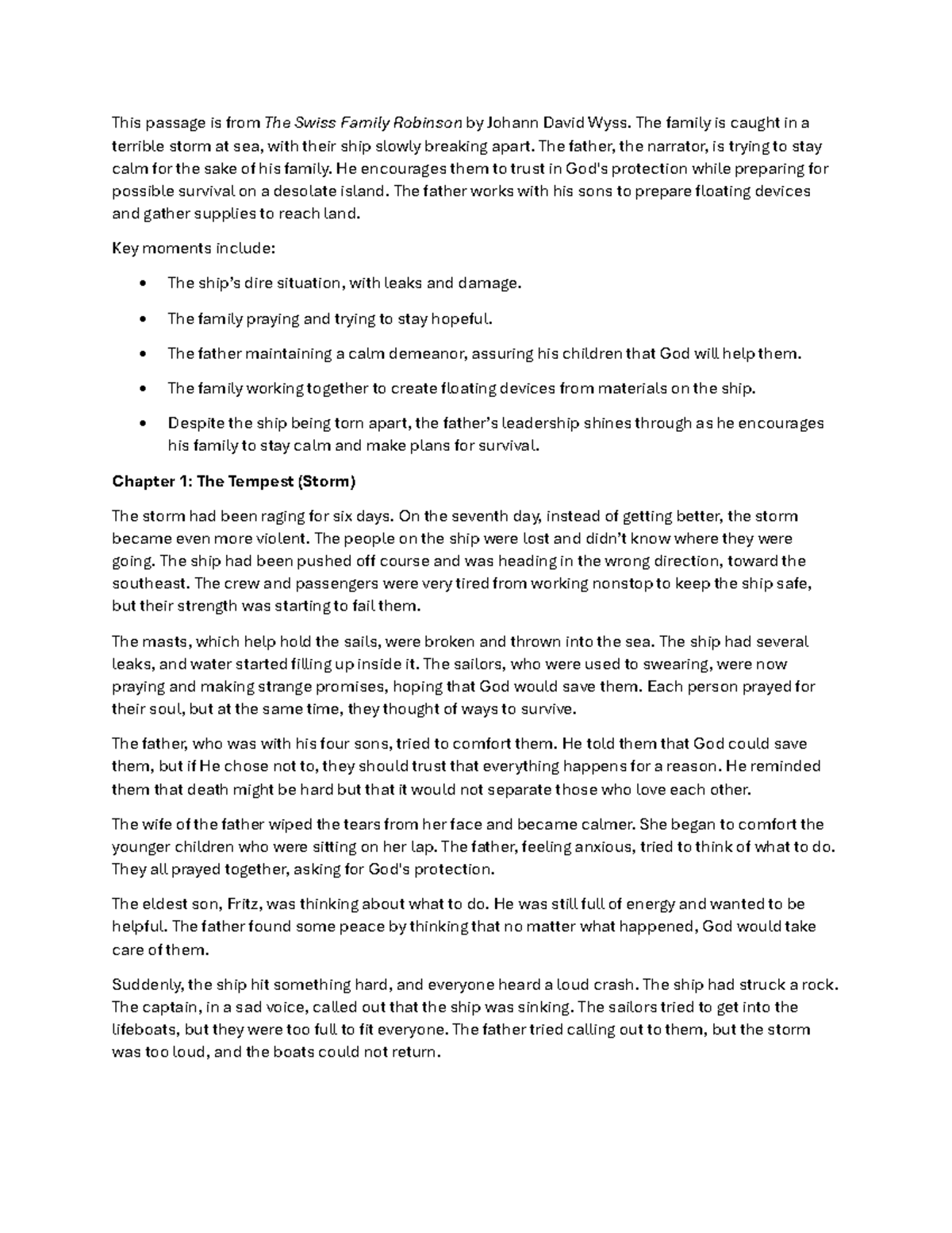 A Shipwreck: Lecture Notes on Chapter 1 of The Swiss Family Robinson ...