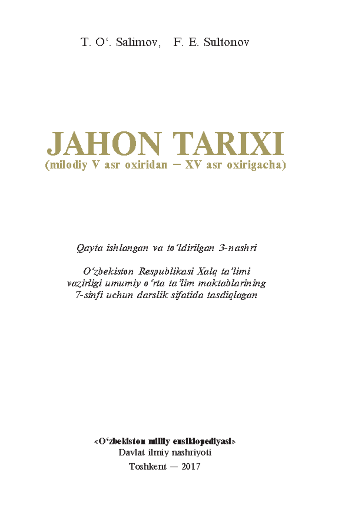 7-sinf Jahon Tarixi - O'rta Asrlar Tarixi Darsligi Sharhlar - Studocu