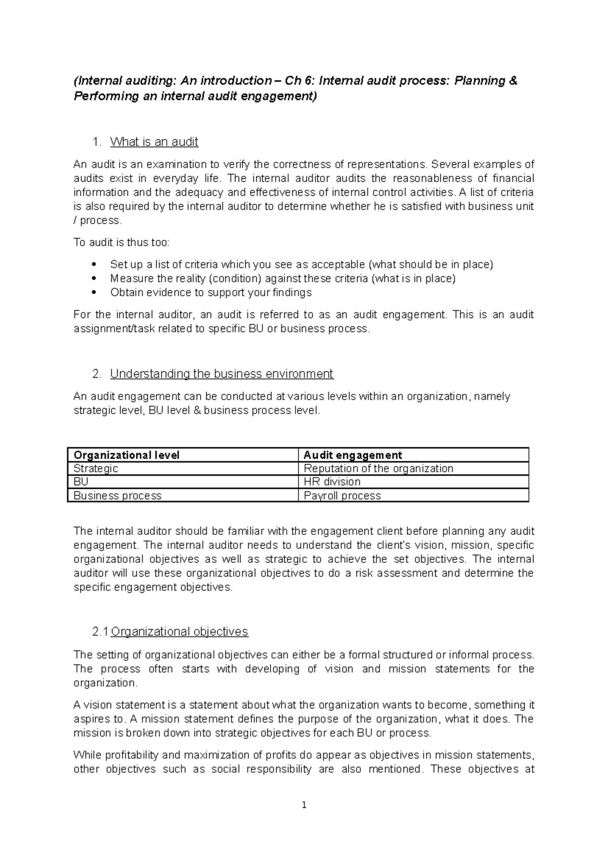 LU 1 - Planning Audit Engagements: A Comprehensive Guide to Internal ...