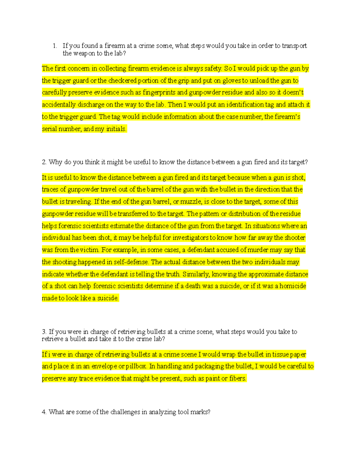 UNIT 5 Critical Thinking Questions: Forensic Evidence Analysis - Studocu