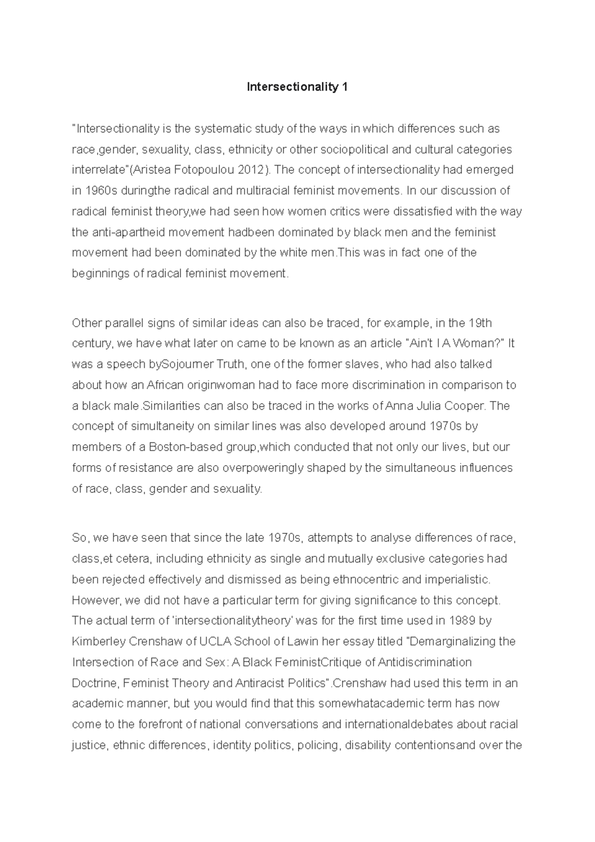 Intersectionality Lecture Notes 1 Intersectionality 1