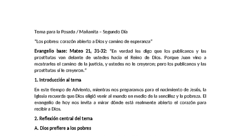 Tema para la Posada Mañanita: Corazón Abierto a Dios - KKKK - Studocu