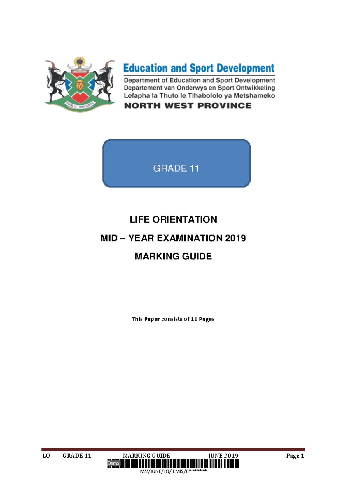 Life Orientation GR 11 MEMO - LO GRADE 11 MARKING GUIDE JUNE 2019 Page ...
