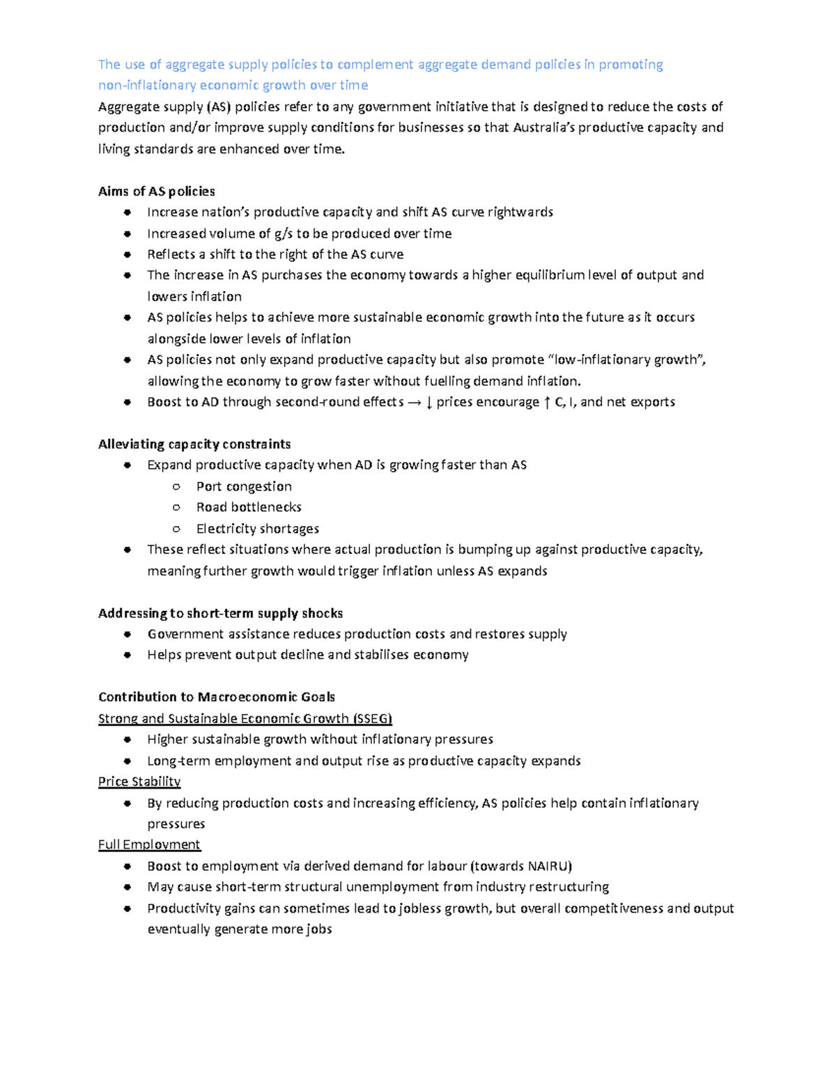 Unit 4 AOS 2: Aggregate Supply Policies and Economic Growth - Studocu