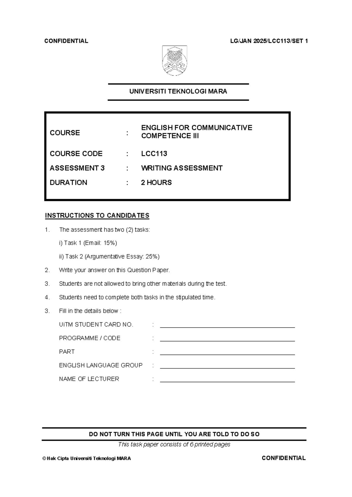 LCC113 Writing Assessment: Email & Argumentative Essay Tasks - Studocu
