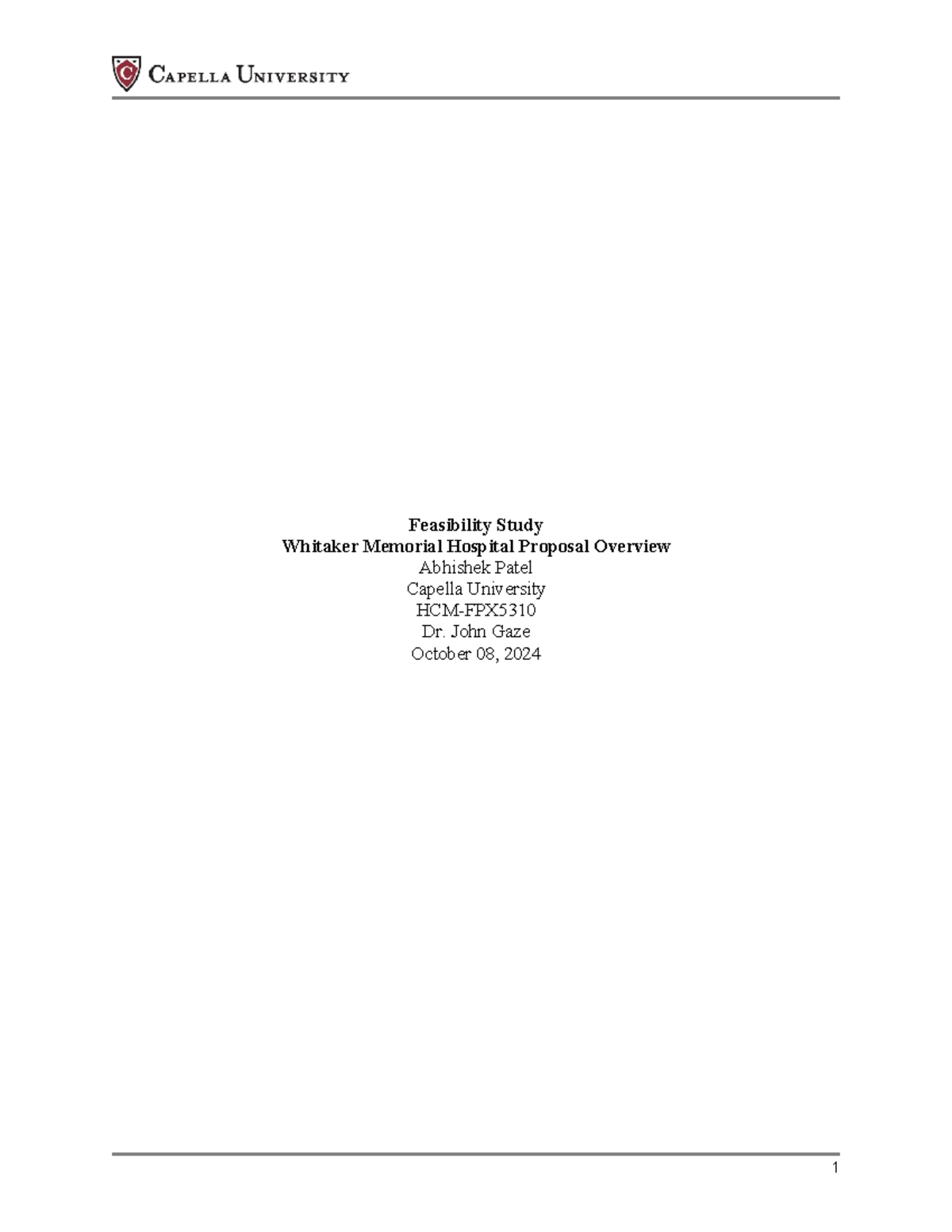 HCM-FPX5310 Whitaker Memorial Hospital Feasibility Study Assessment 1-1 ...