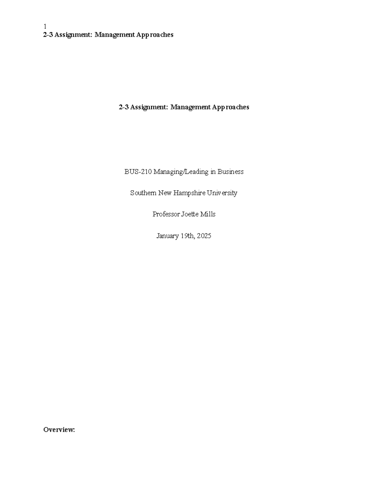 2-3 Assignment: Effective Management Approaches in Business - Studocu