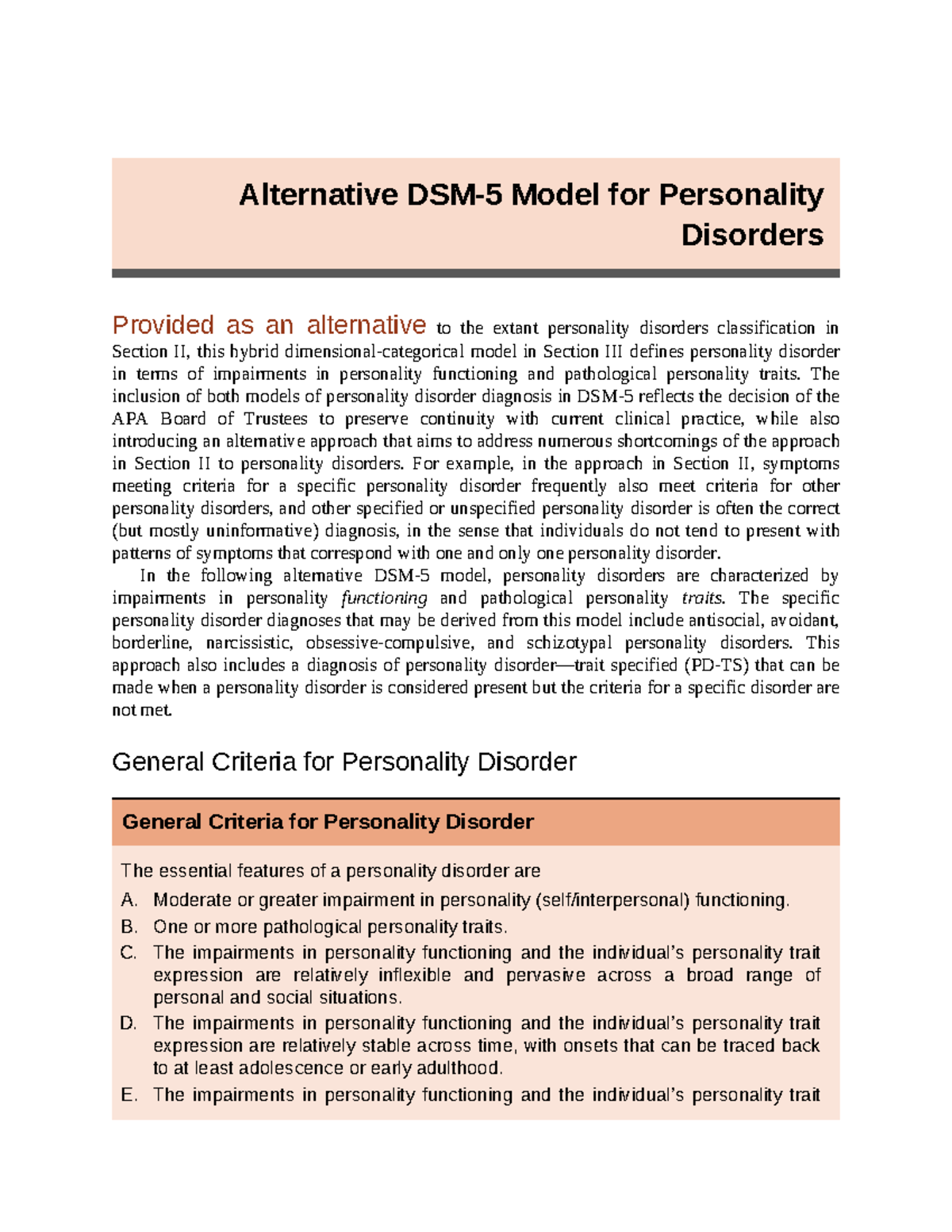 Proposed Diagnostic Criteria for Personality Disorders: DSM-5 Insights ...