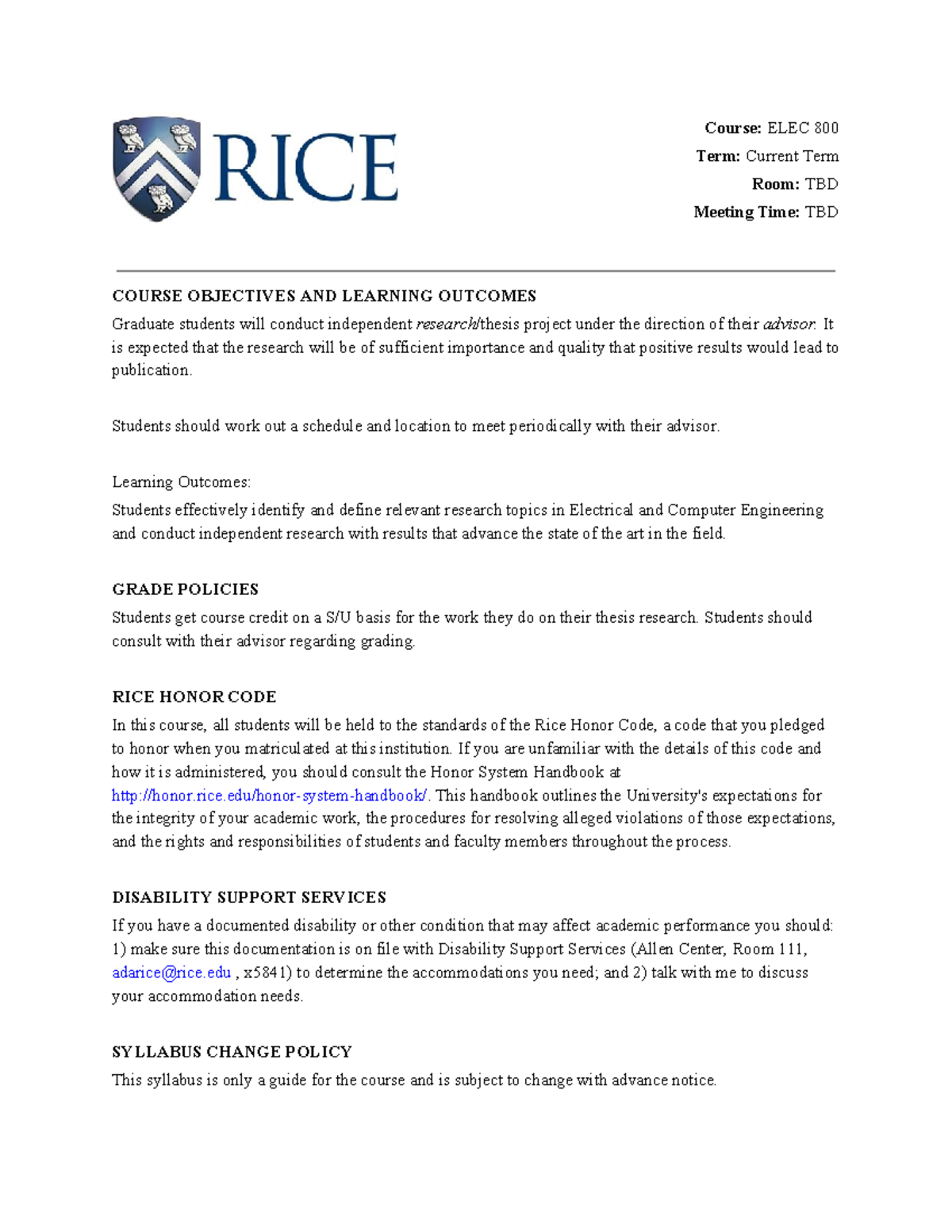 Syllabus for ECE 800: Course Objectives & Learning Outcomes - Studocu