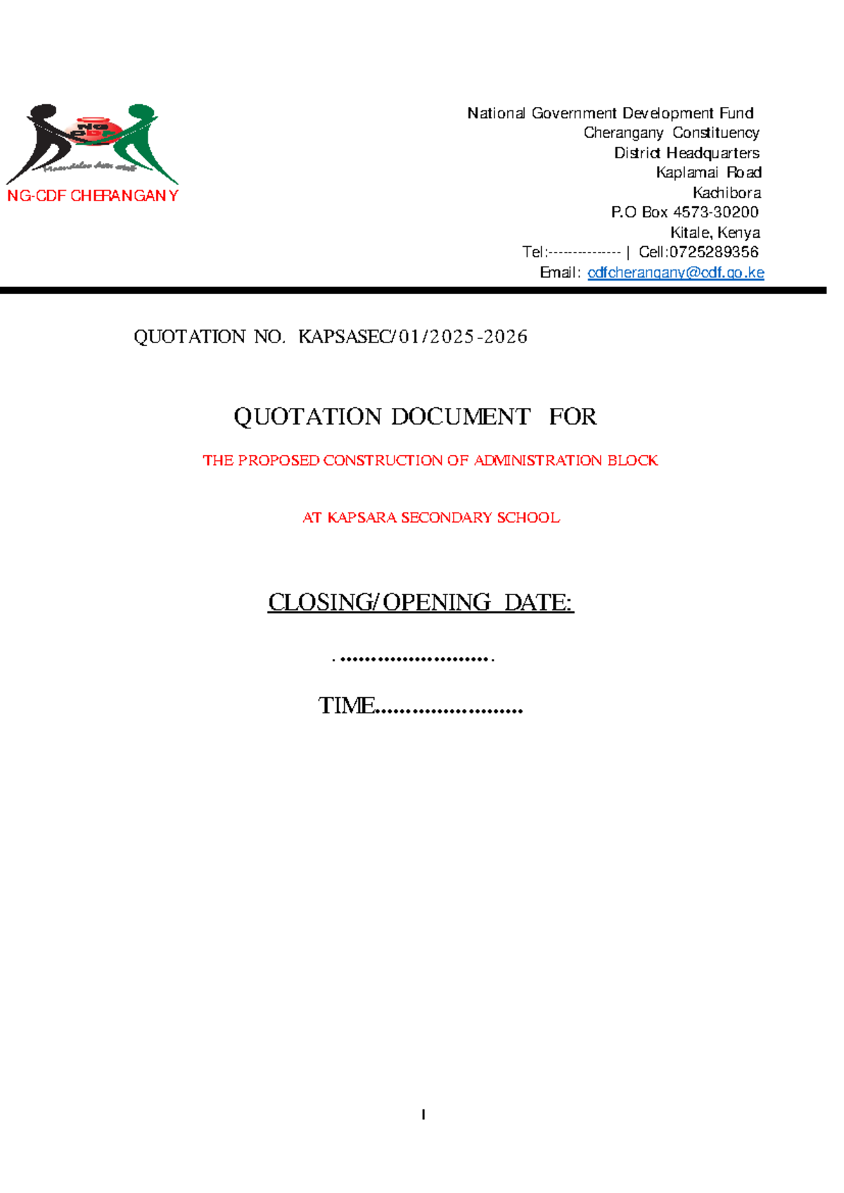Kapsara Secondary School Tender Document for Admin Block Construction ...